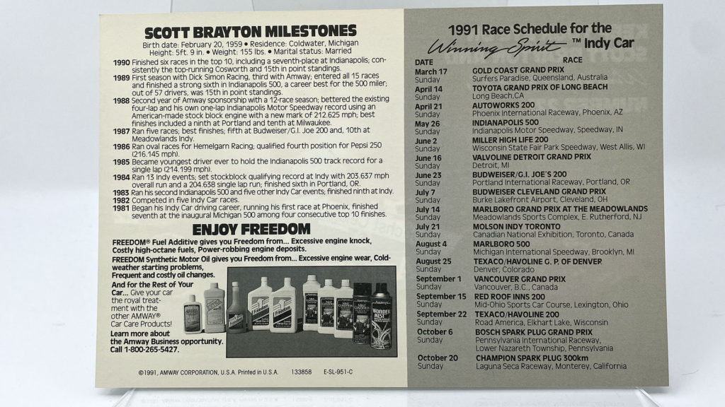 1991 Scott Brayton CART IndyCar Hero Cards | The Pruett Store